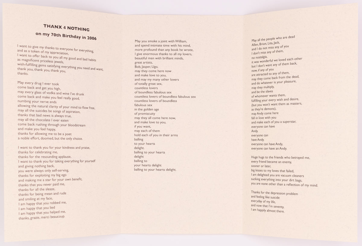 Thanx for Nothing by John Giorno (Unsigned) – Woodland Pattern