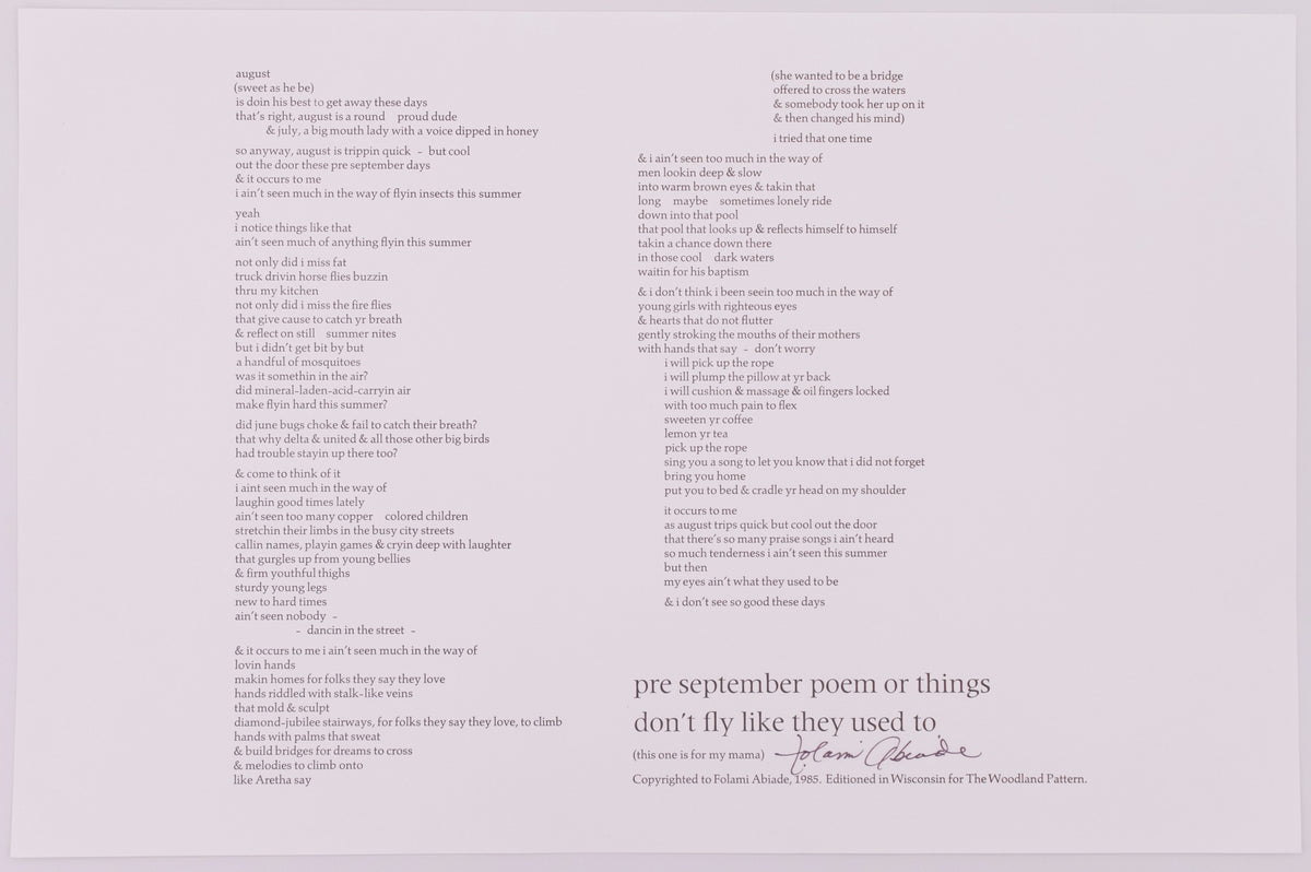 Pre September Poem by Folami Abiade – Woodland Pattern